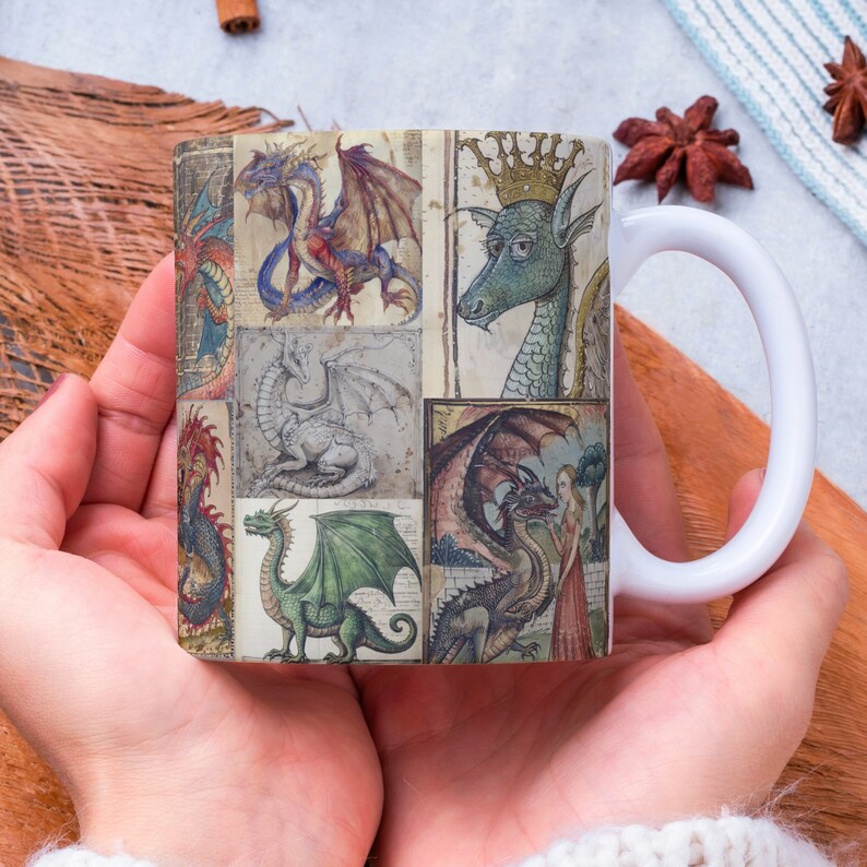 Medieval Dragons Mug, Marginalia, Dragon Mug, Medieval Art, Medieval ...