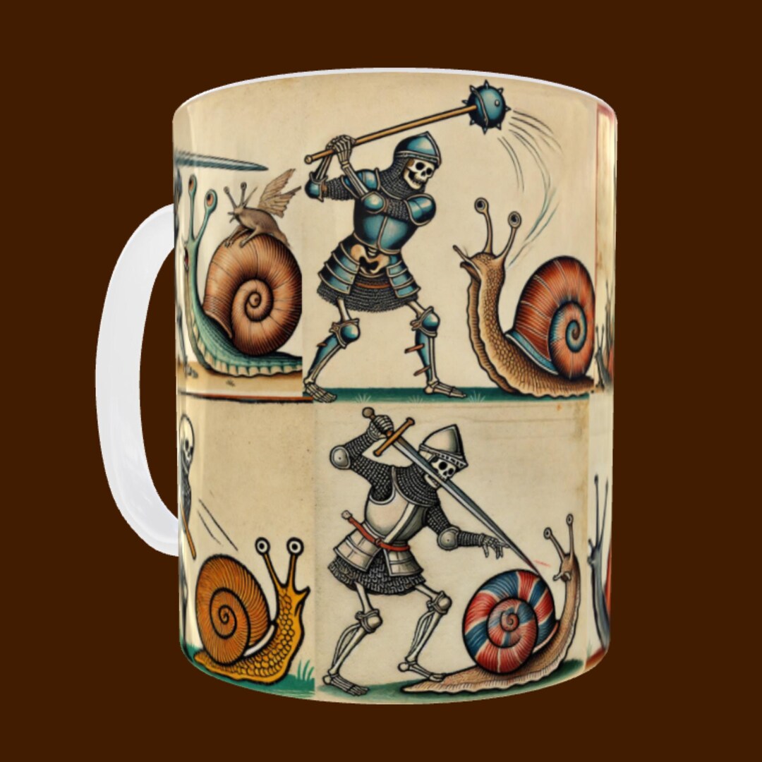 Medieval Marginalia Mug Skeleton Knights Vs Snails Mug, History Teacher ...