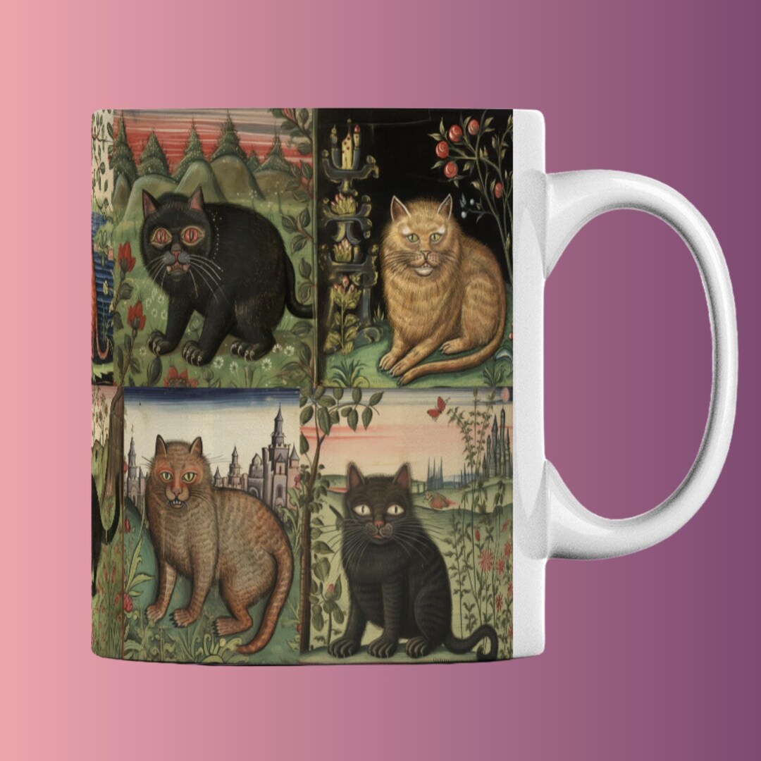 Medieval Cat Mug, Marginalia Cat, Primitive Cats, Illuminated ...