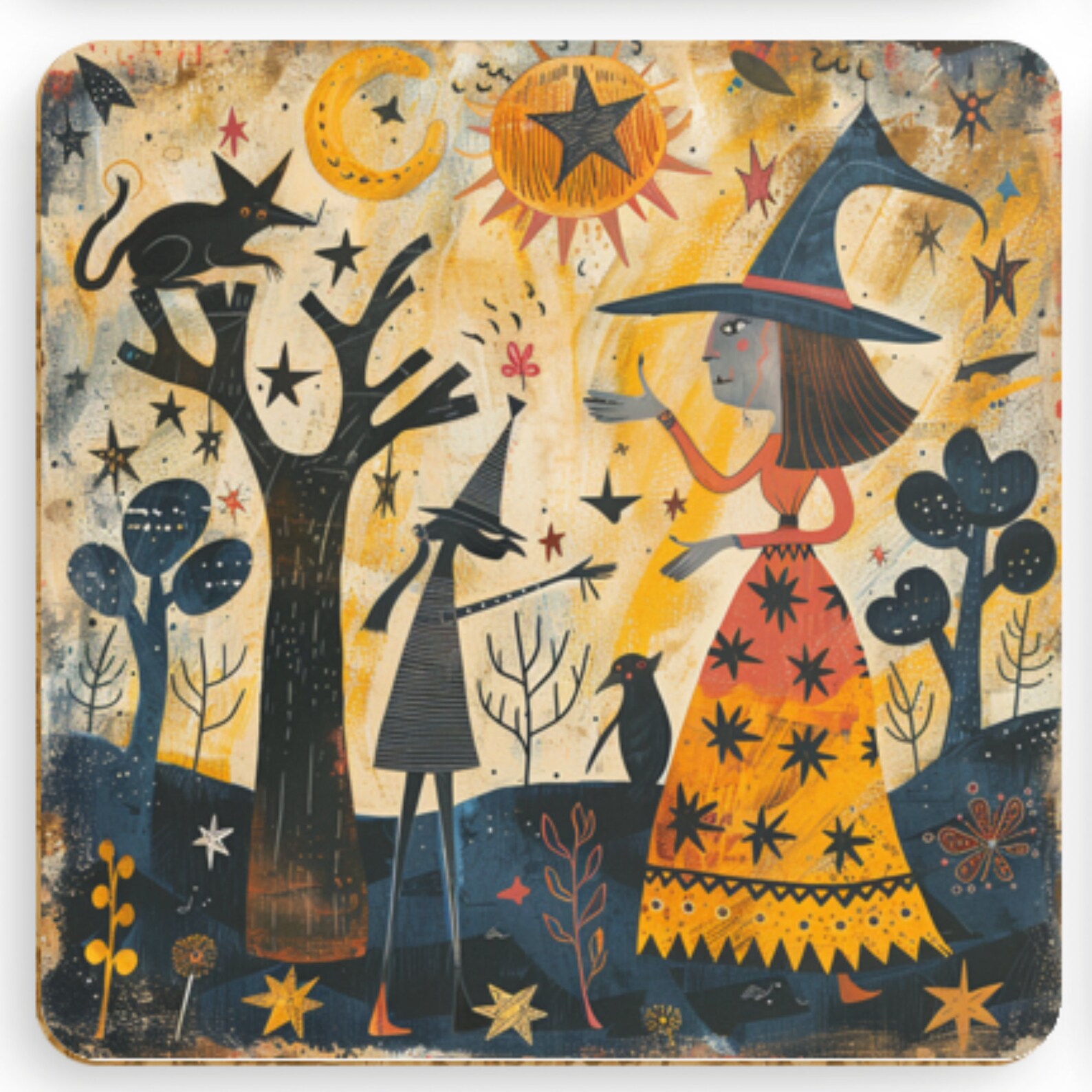 Witch Folk Art Coasters: Whimsical Wiccan Drinks Mats (pack of 4) - Etsy
