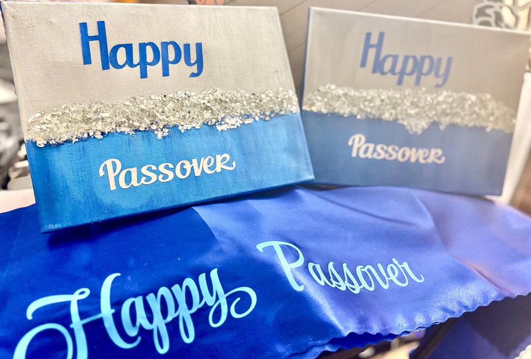 Passover Decor Bundle | Seder | Home Decor | Royal Blue Satin Runner ...