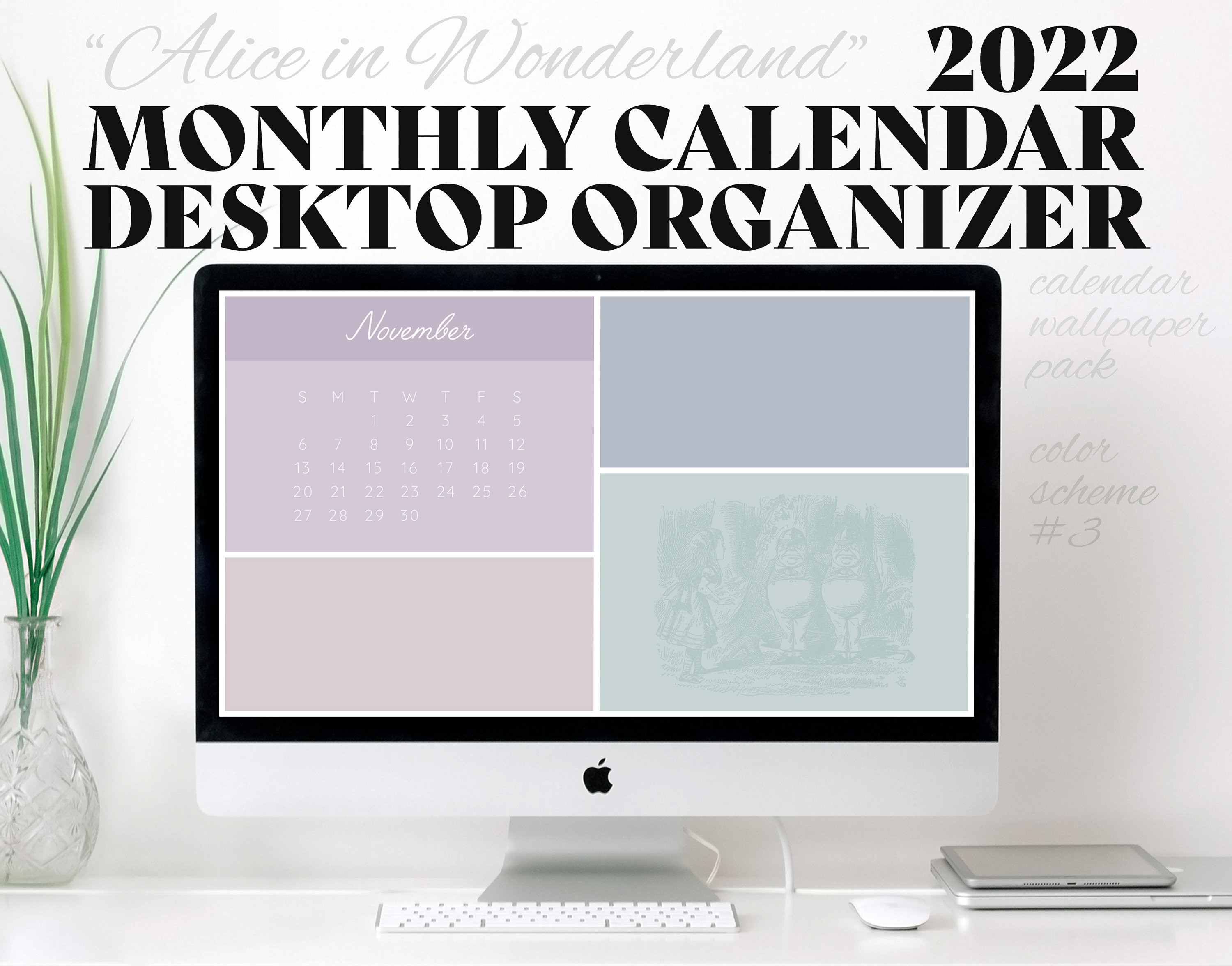 Alice in Wonderland 2022 Calendar Desktop Wallpaper Color 3 | Desktop ...