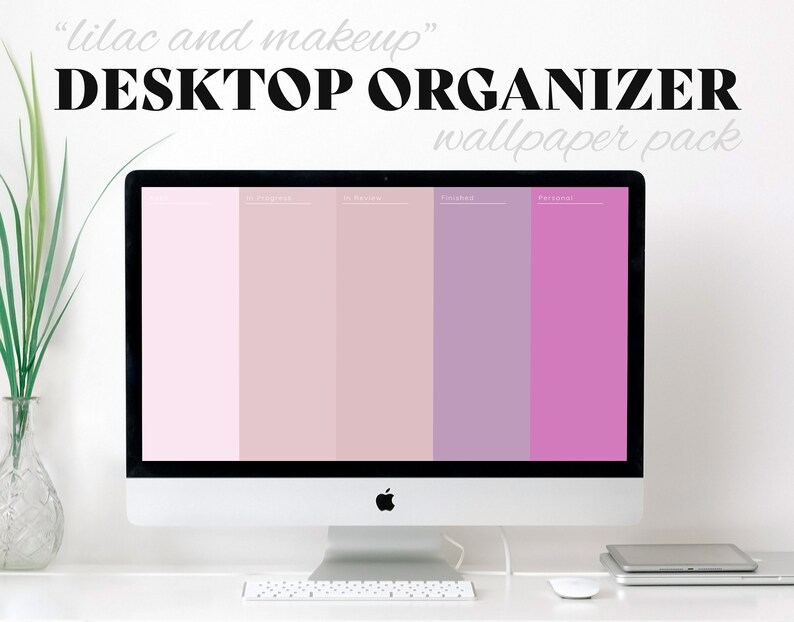 Desktop Organizer Lilac and Makeup Colors Wallpaper Editable Pink ...