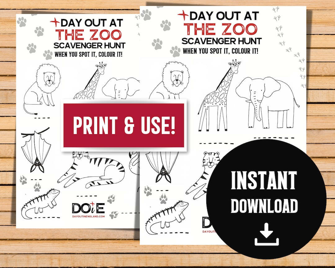 Zoo Scavenger Hunt Colouring in Sheet for Kids PRINTABLE - Etsy