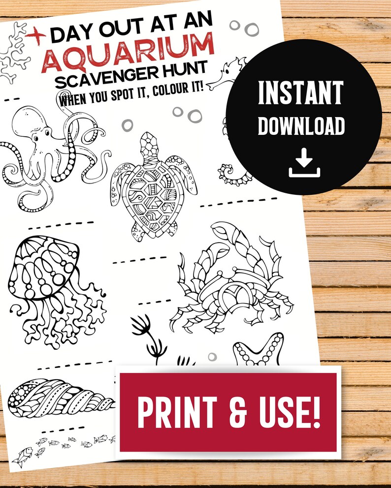 Aquarium Scavenger Hunt Colouring in Sheet for Kids PRINTABLE - Etsy