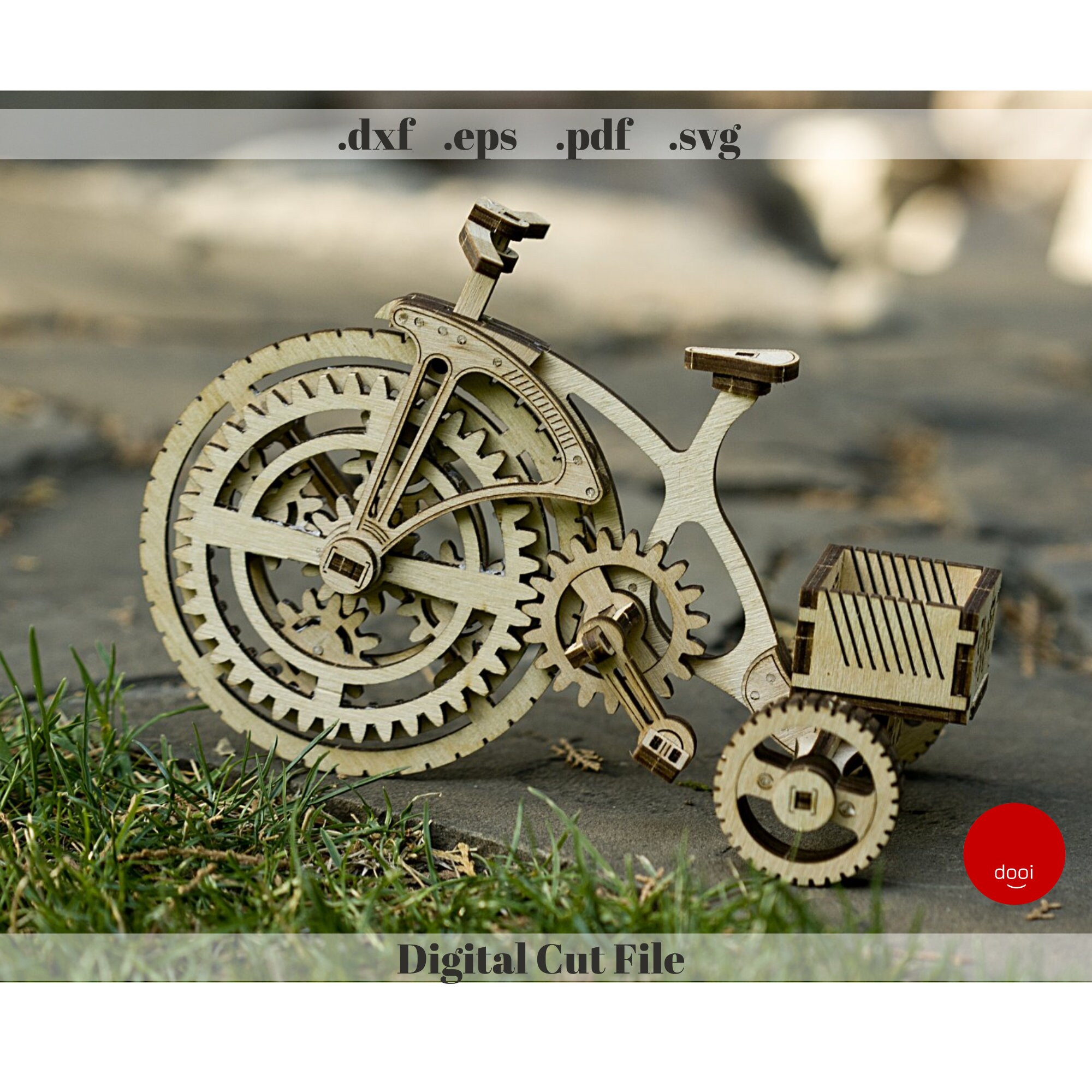 Kinetic Mechanical Bicycle Laser Cut Wooden Puzzle Glowforge Criut ...