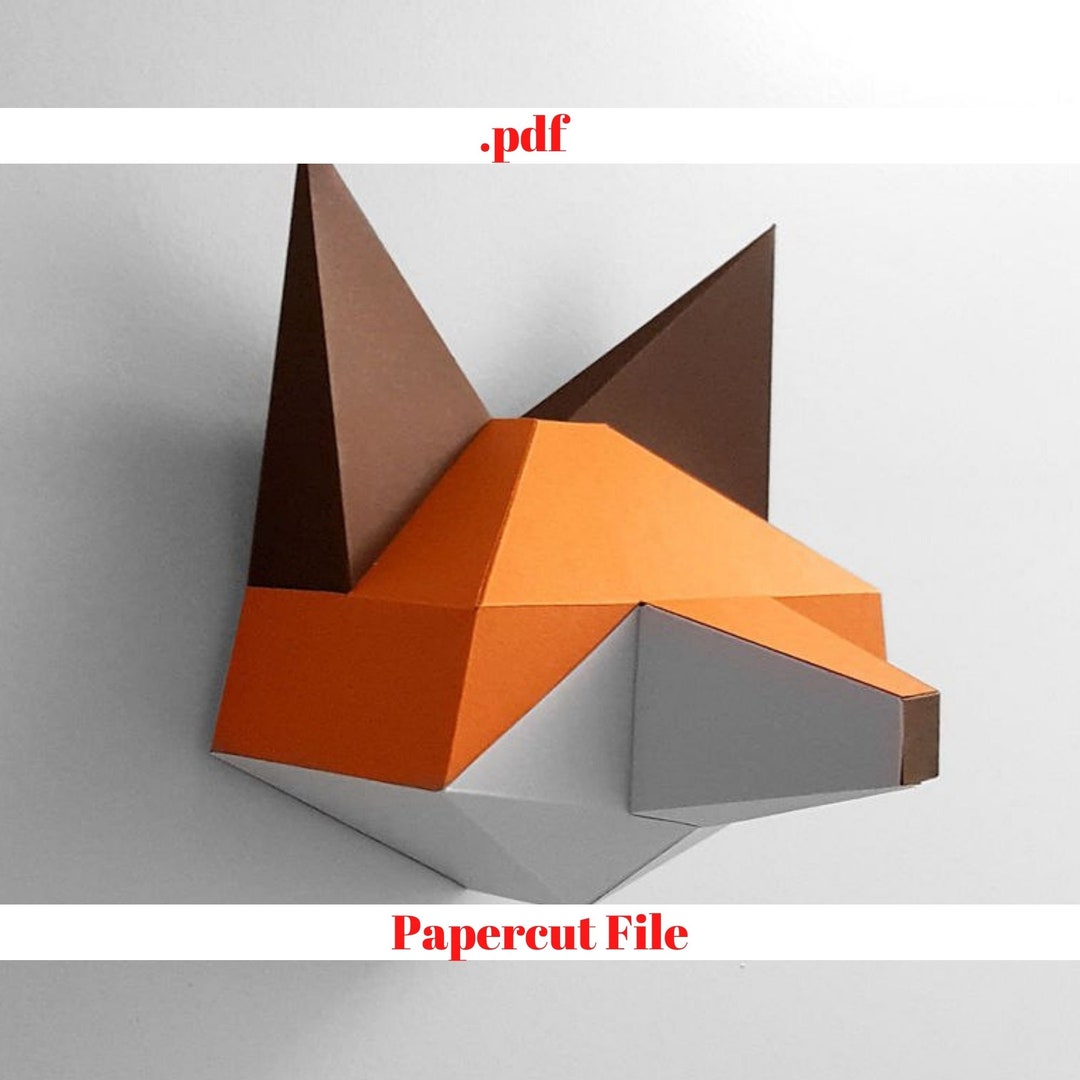 Fox Head Paper Craft Digital Print Template Pdf File Handmade Diy ...
