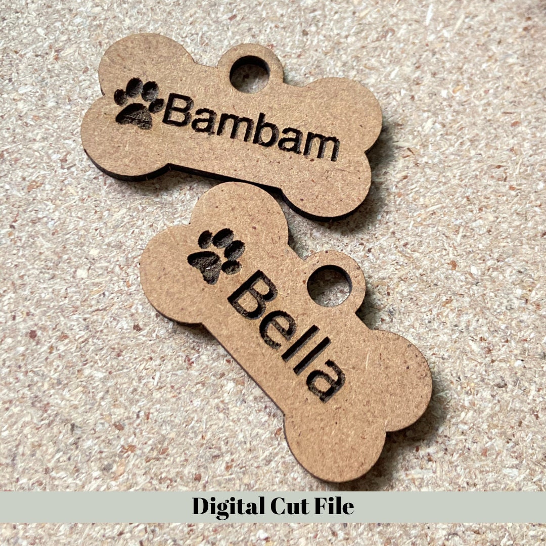 Dog Name Tag - Ready to Cut- Laser File- Customizable - Bone Shape ...