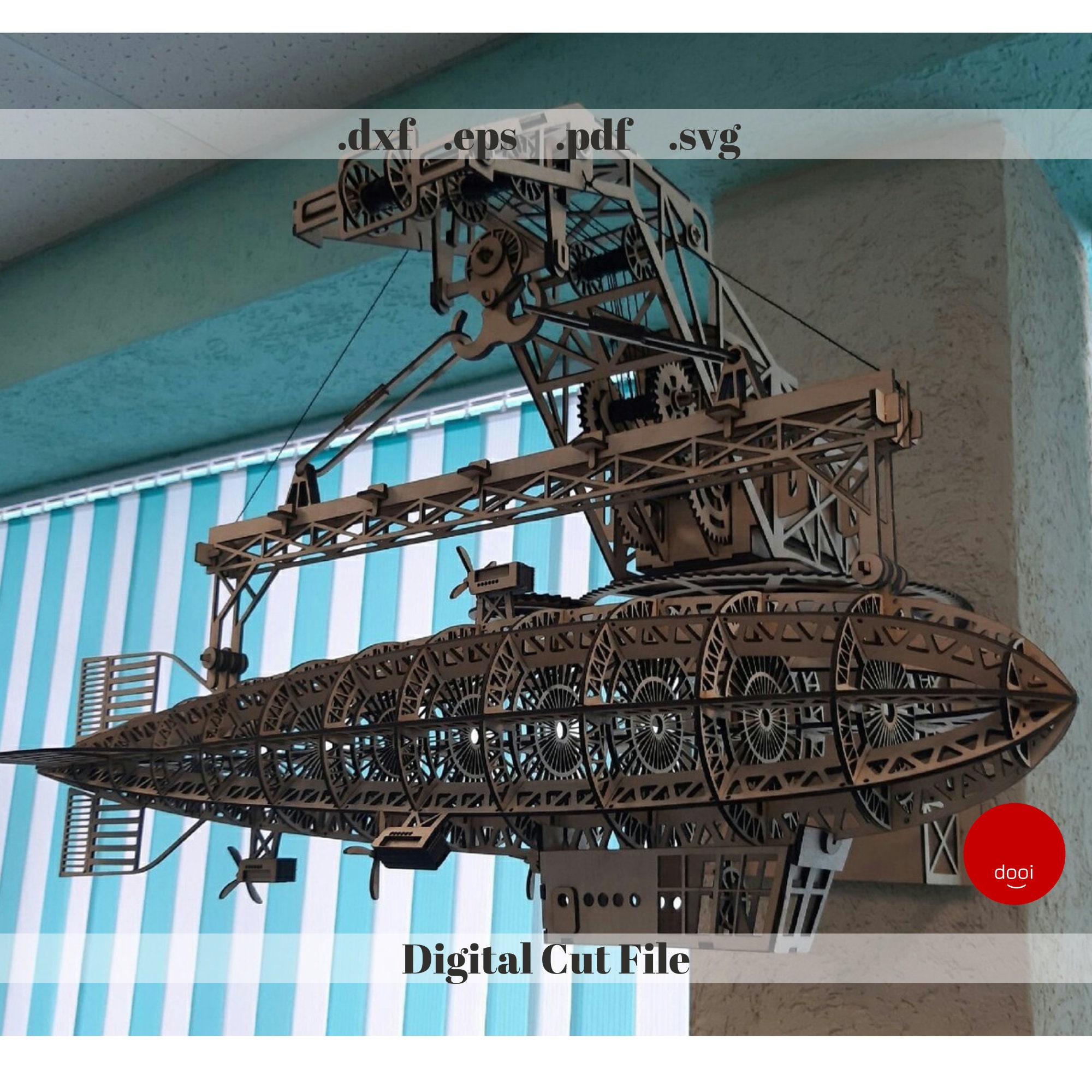 Airship 3D Wooden Room Decor Puzzle 3D Model Laser Cut Digital Template Instant Download Svg Dxf ...