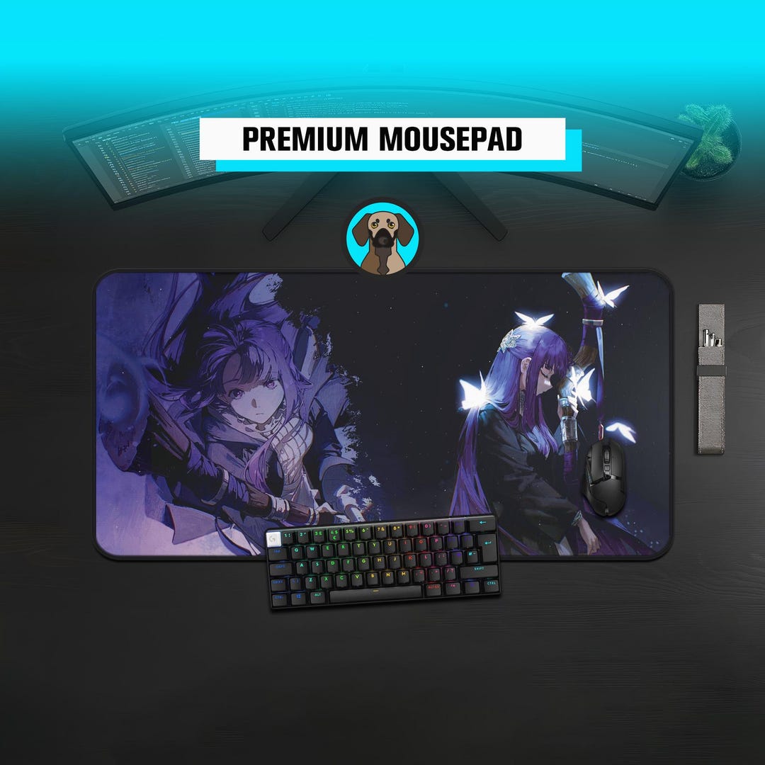 Premium Fern Mousepad | Magician Girl Anime Deskmat | Waifu Dark Purple ...