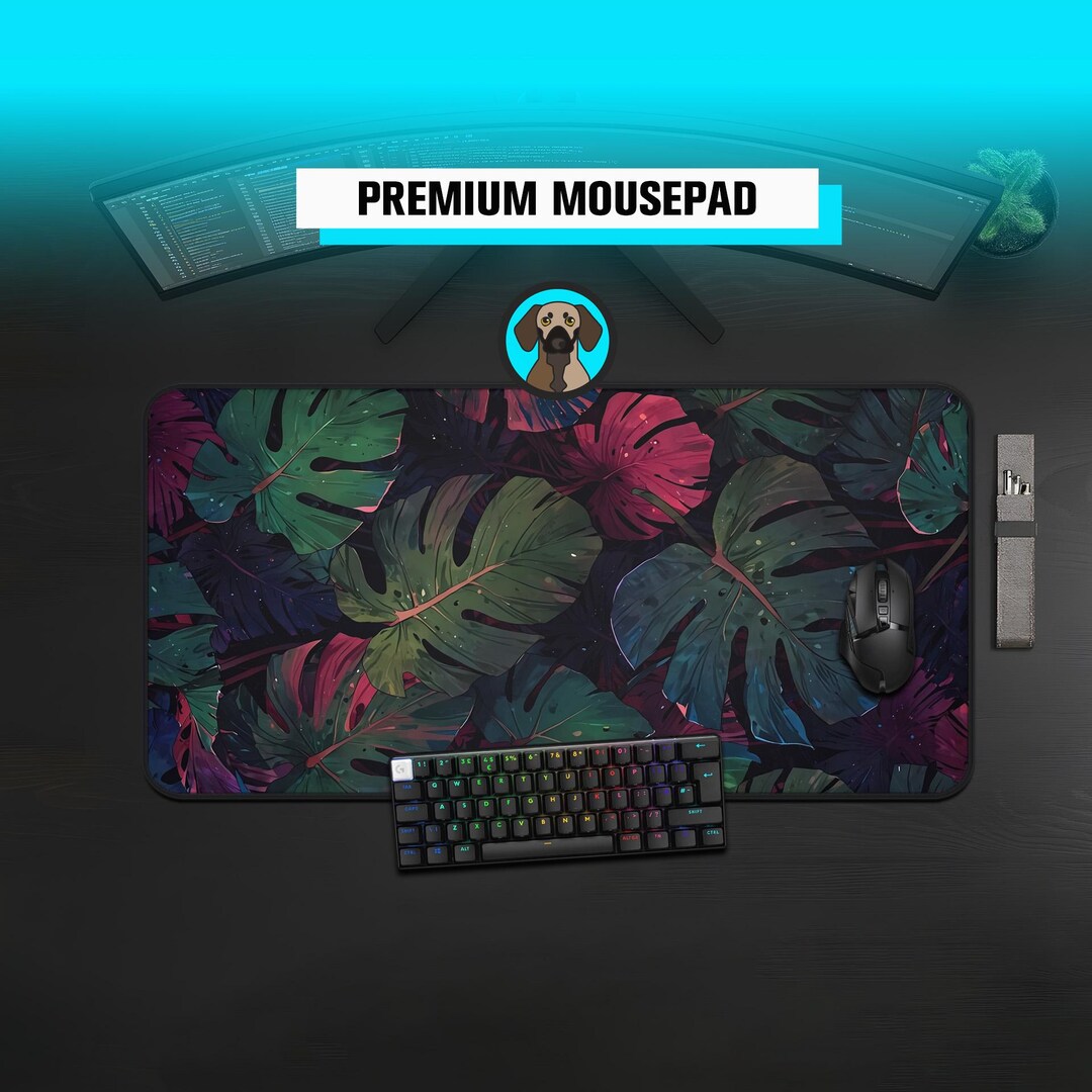 Premium Tropical Monstera Leaf Mousepad | Leaf Pattern Deskmat | Dark ...