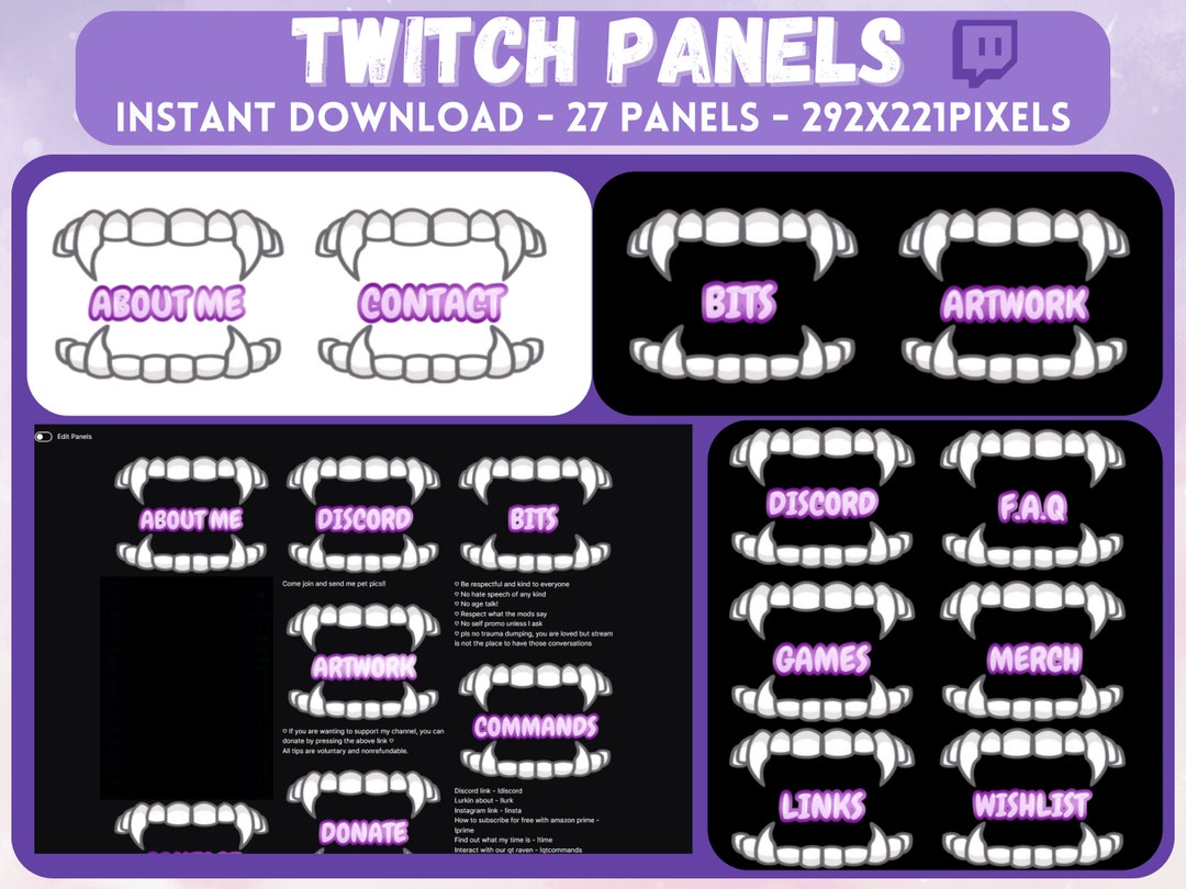 Premade Vampire Teeth - Purple - Twitch Panels - Instant Download! - Etsy