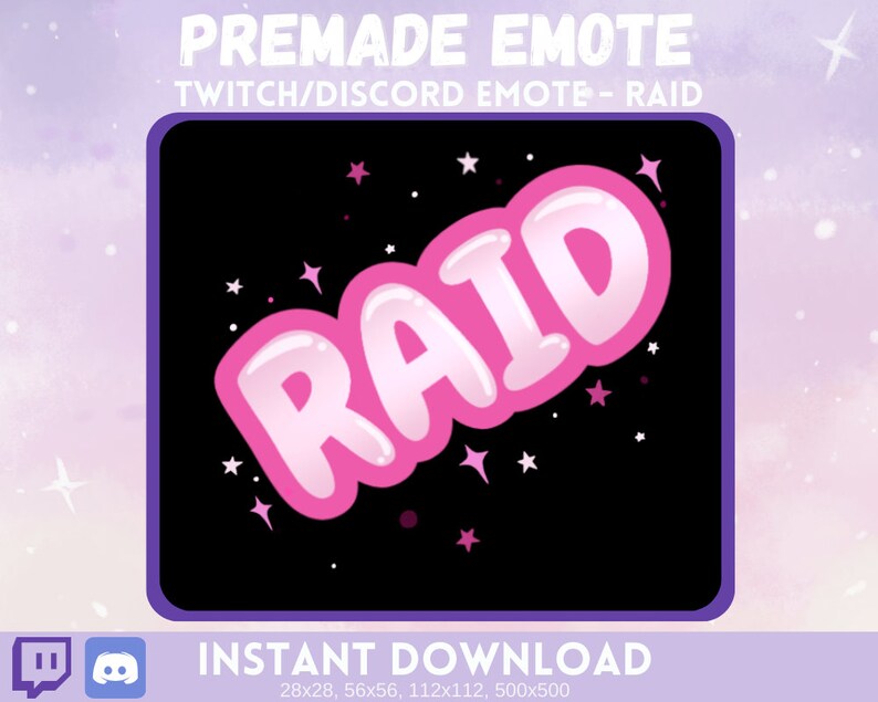 Cute Premade RAID Pink - Emote Instant Download for Twitch, Discord - Etsy