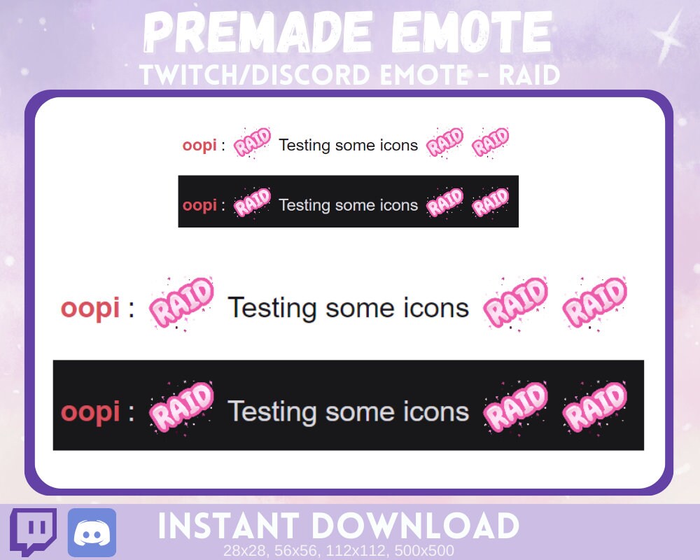Cute Premade RAID Pink - Emote Instant Download for Twitch, Discord - Etsy