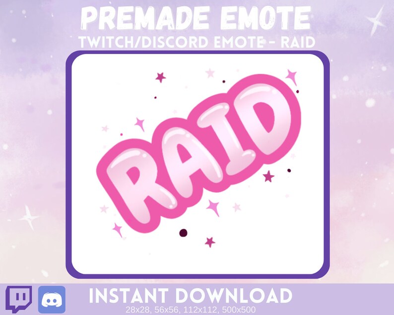 Cute Premade RAID Pink - Emote Instant Download for Twitch, Discord - Etsy