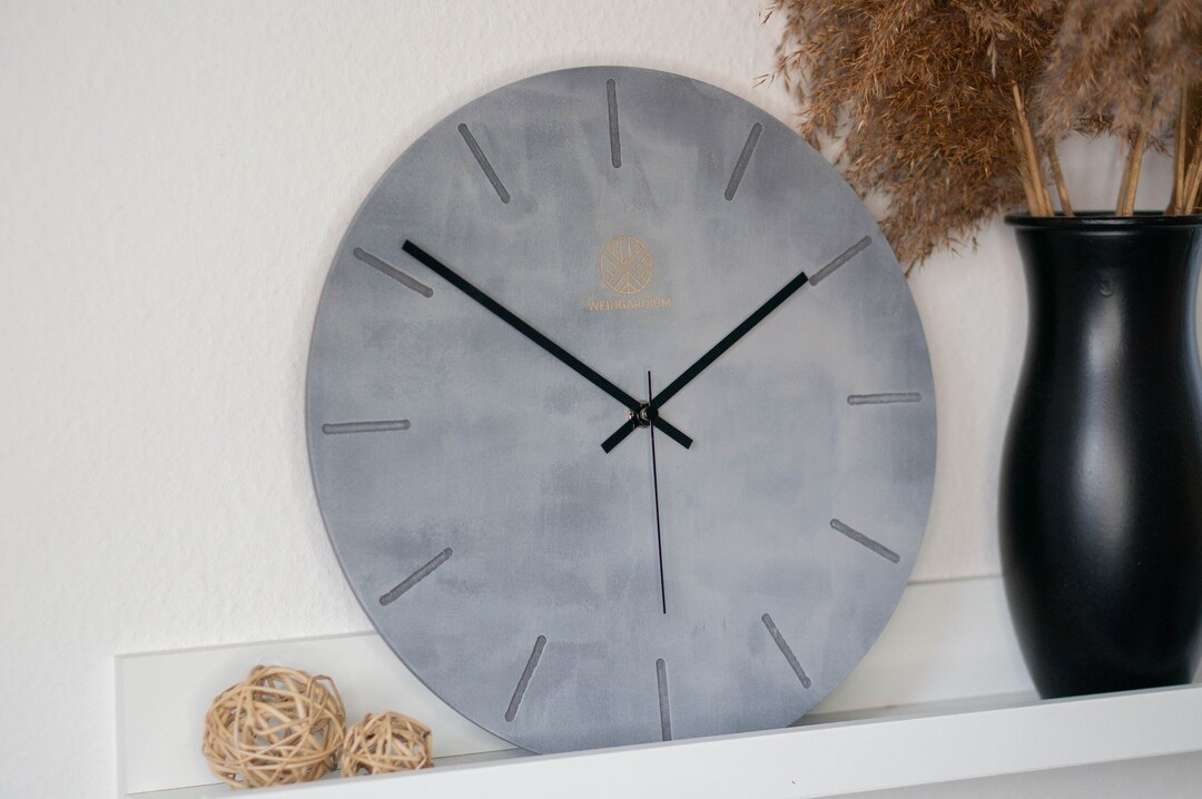 Wall Clock hugo Made of Solid Wood Concrete Look - Etsy