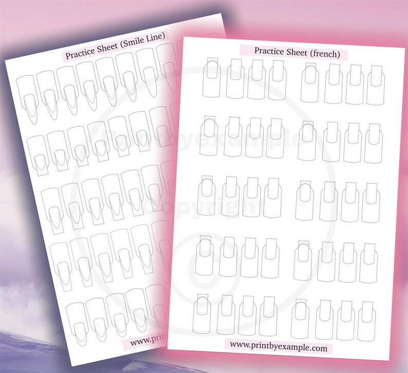 Smile Line Nail Practice Templates Short to Long Nails 5 Nail Shapes ...