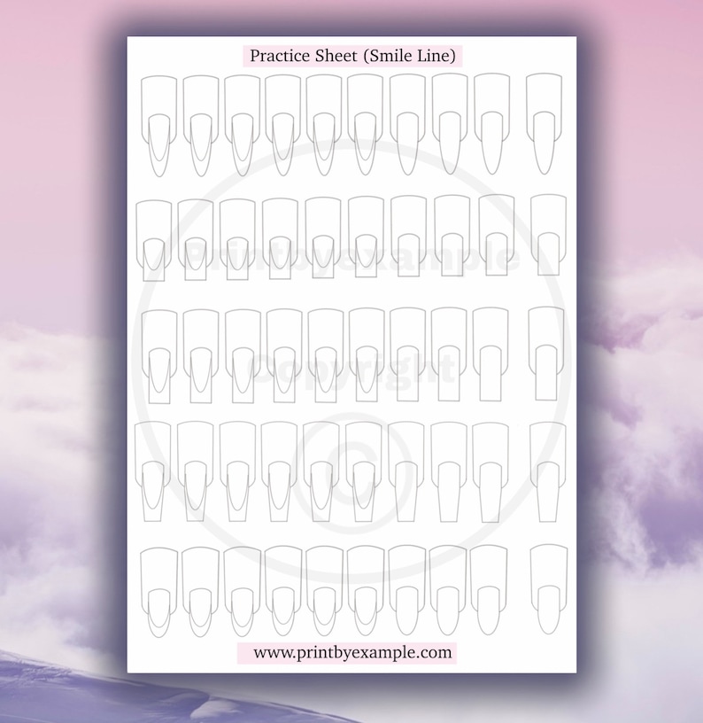 Smile Line Nail Practice Templates Short to Long Nails 5 Nail Shapes ...
