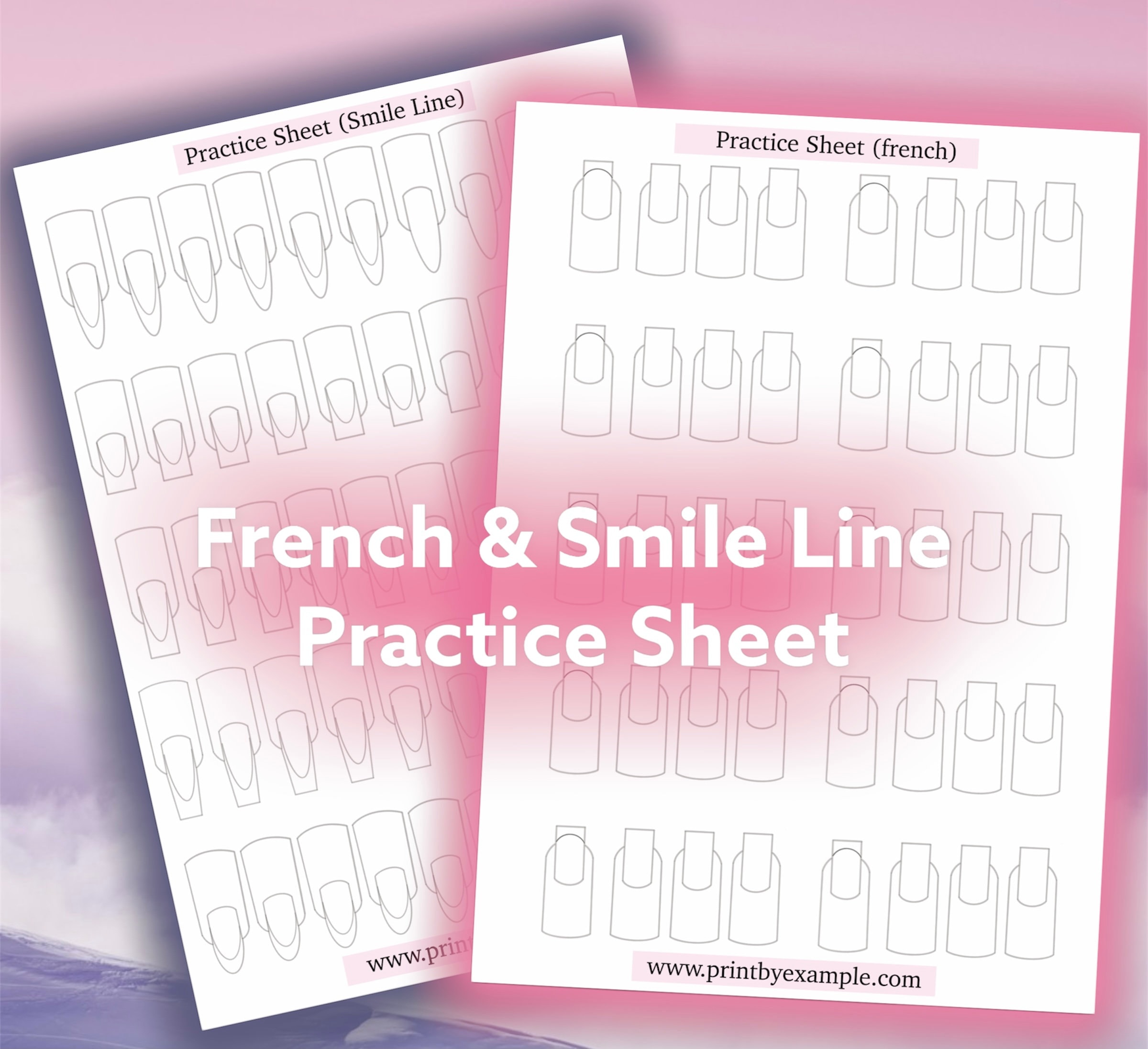 Smile Line Nail Practice Templates Short to Long Nails 5 Nail Shapes ...