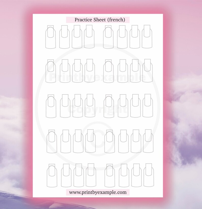 Smile Line Nail Practice Templates Short to Long Nails 5 Nail Shapes ...