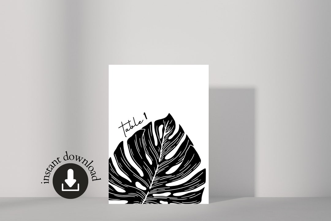MONSTERA Printable Table Number | Minimal Tropical Table Card | A6 ...