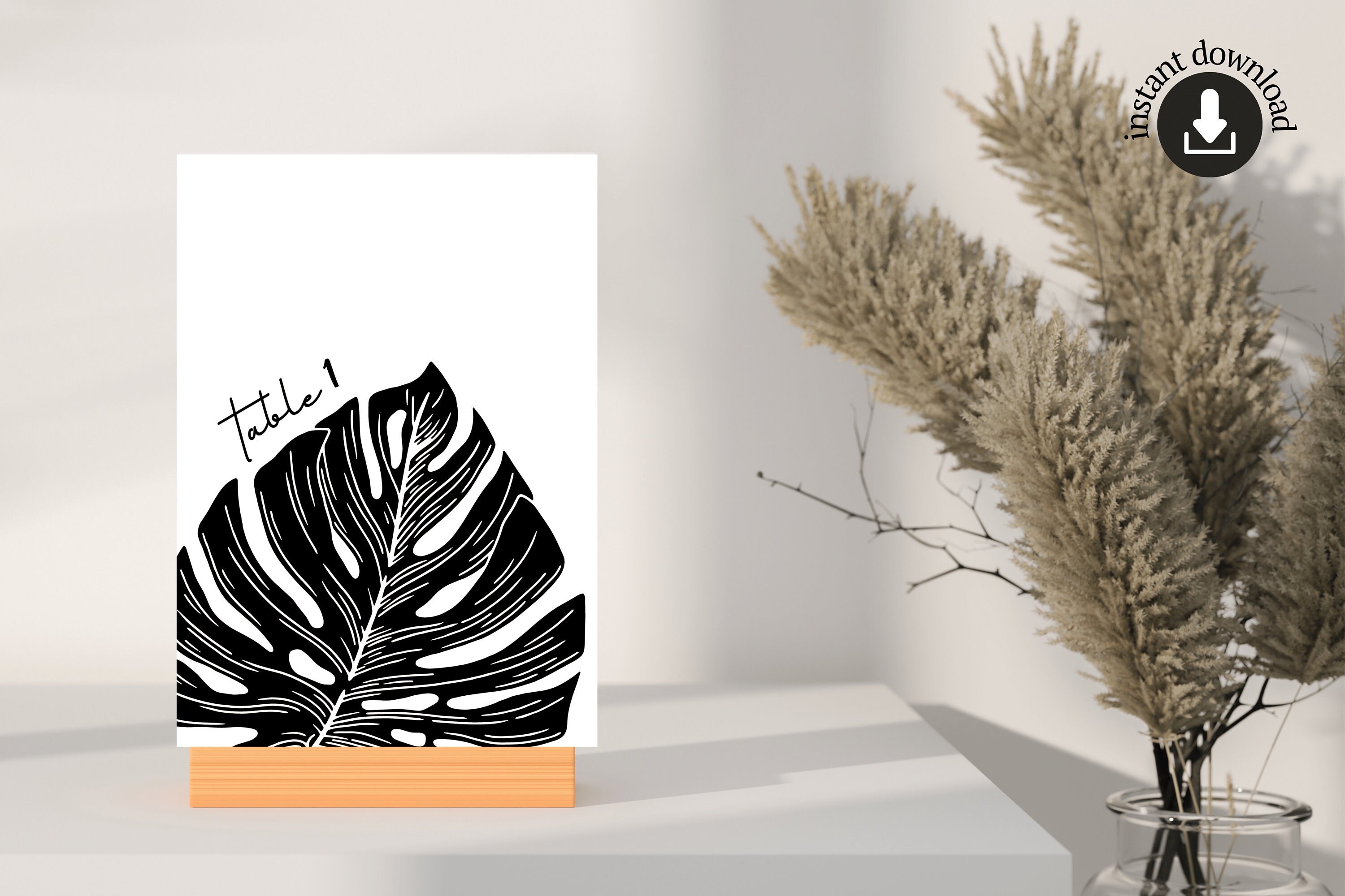 MONSTERA Printable Table Number | Minimal Tropical Table Card | A6 ...