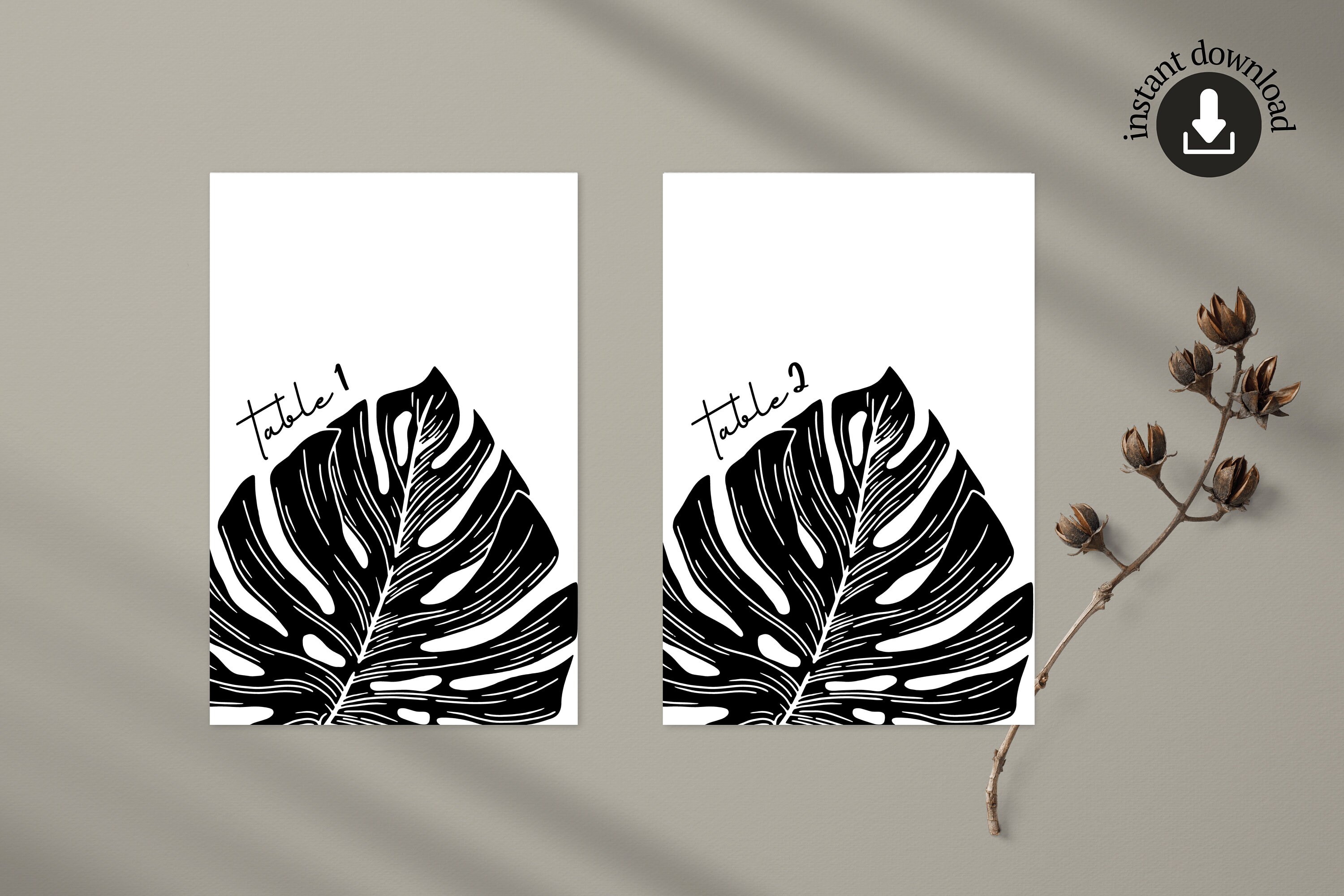 MONSTERA Printable Table Number Minimal Tropical Table Card - Etsy