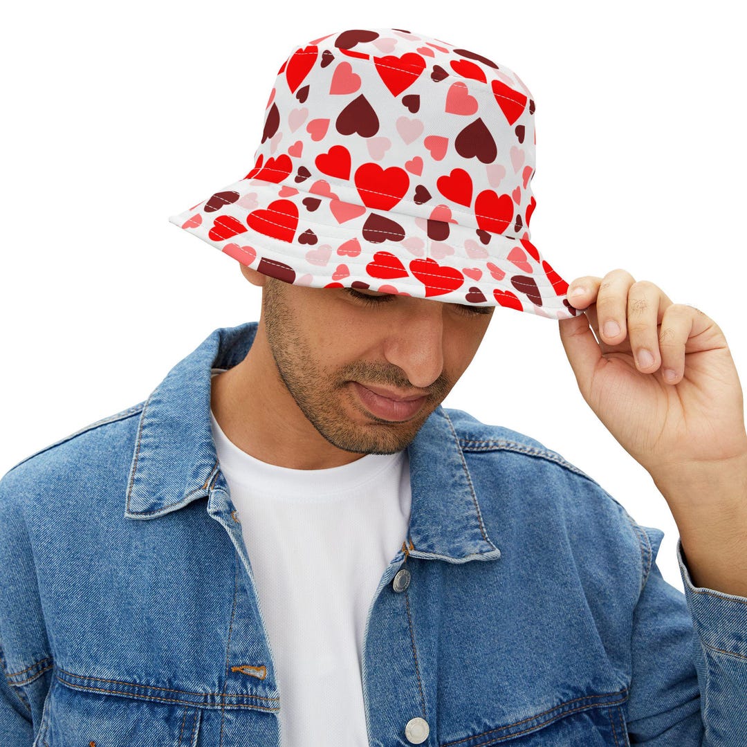 Heart Bucket Hat, Valentine's Day Gift, Love Printed Headwear, Romantic ...