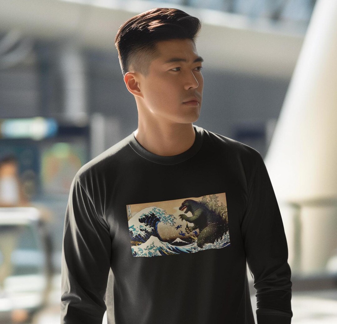Godzilla-the Great Wave off Kanagawa Long Sleeve Shirt – King of the ...