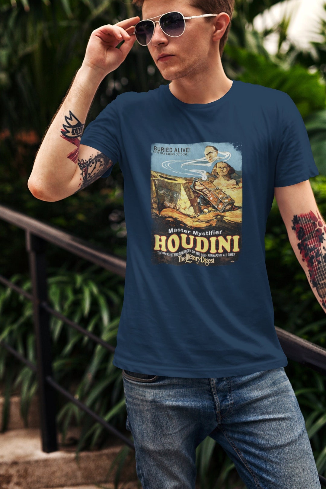 Harry Houdini Distressed Edge Poster Graphic T Shirt, Houdini Shirt ...