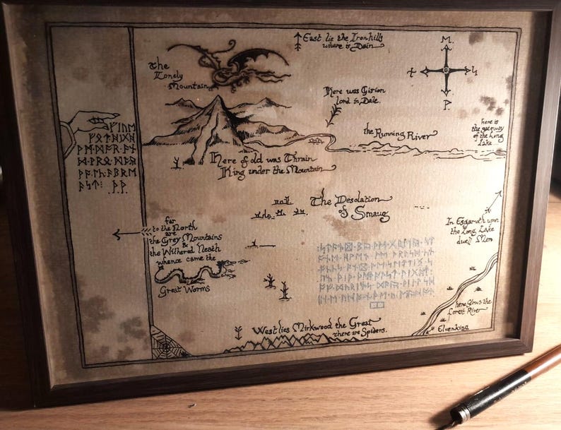 Handcrafted Map of the Hobbit, Thrór's Map / Hand-drawn Map of Thrór in ...