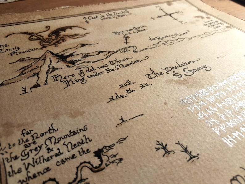Handcrafted Map of the Hobbit, Thrór's Map / Hand-drawn Map of Thrór in ...