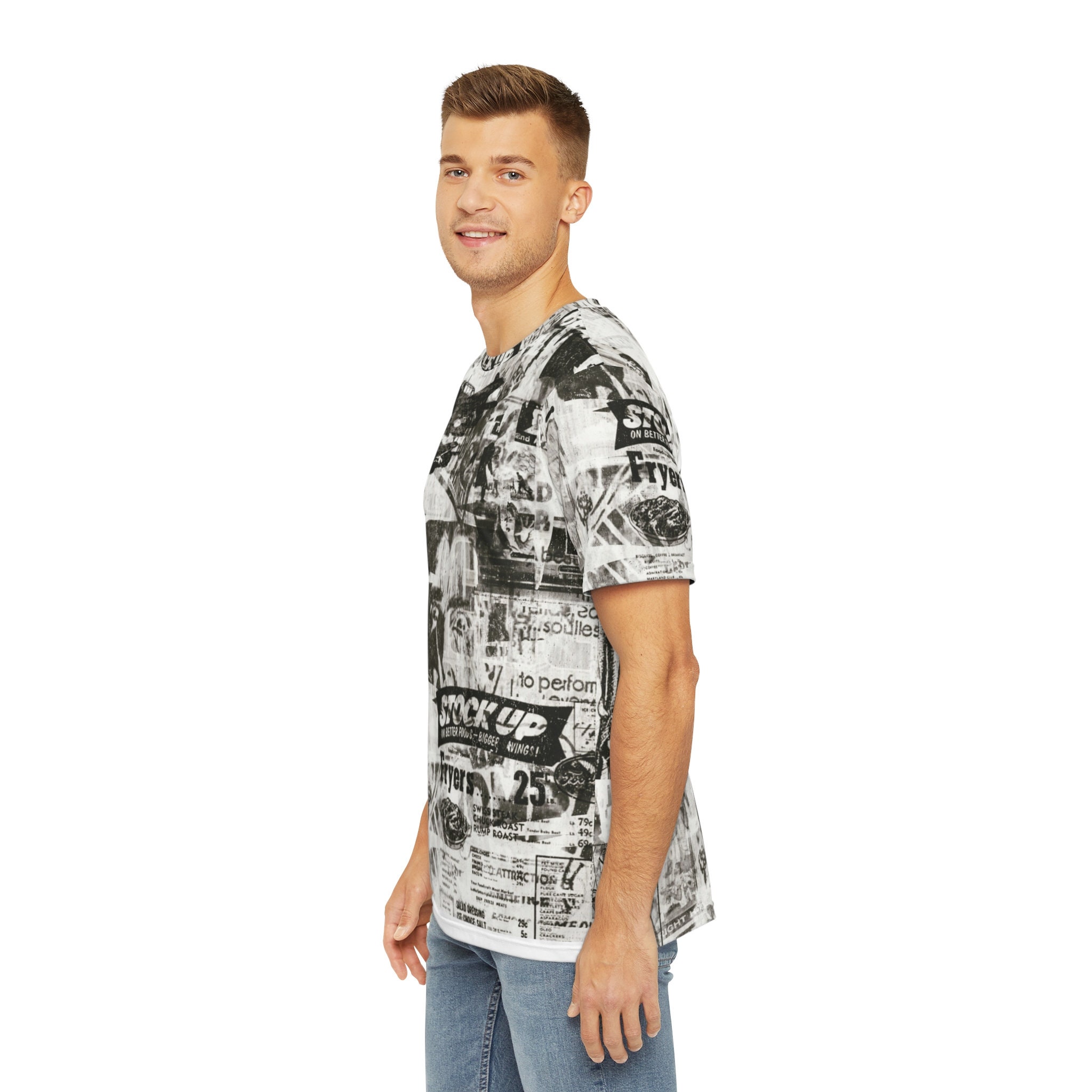 Newspaper Print Tee Retro Newspaper Print Tee Vintage Style Printed Tee ...