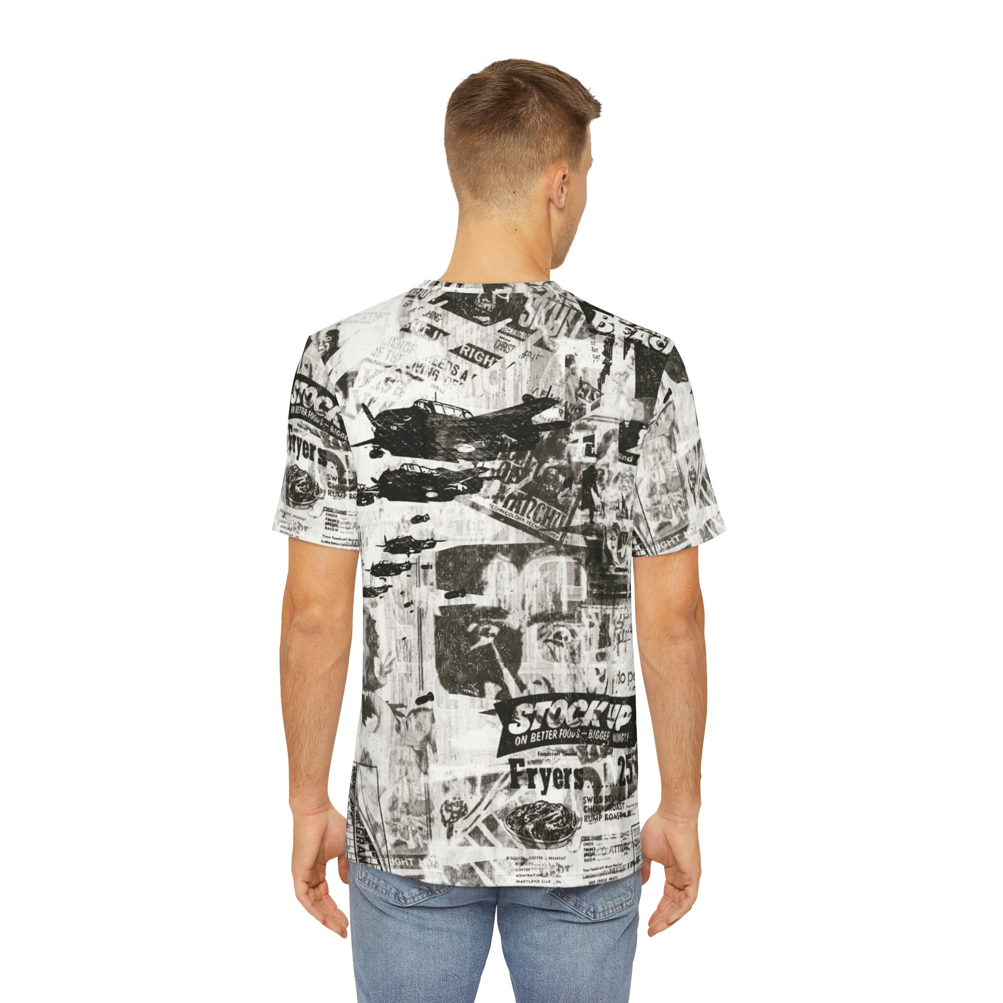 Newspaper Print Tee Retro Newspaper Print Tee Vintage Style Printed Tee ...