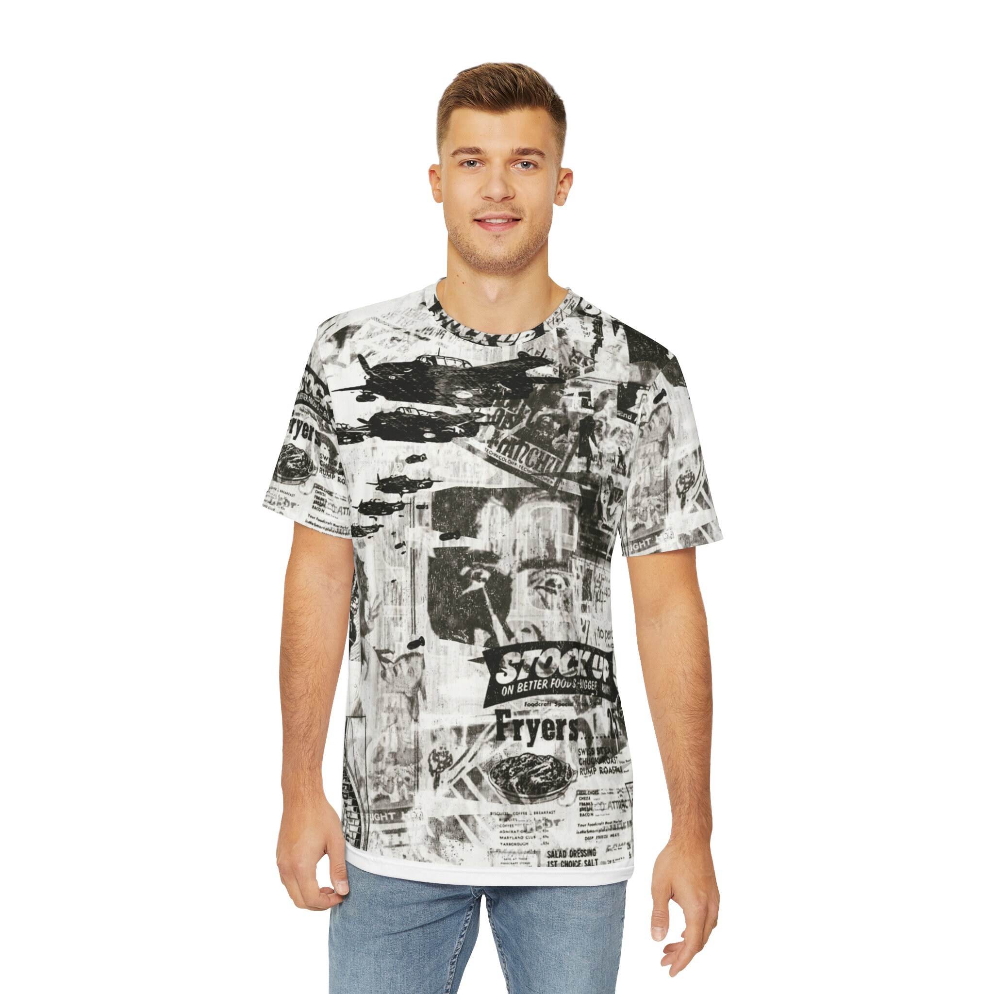 Newspaper Print Tee Retro Newspaper Print Tee Vintage Style Printed Tee ...