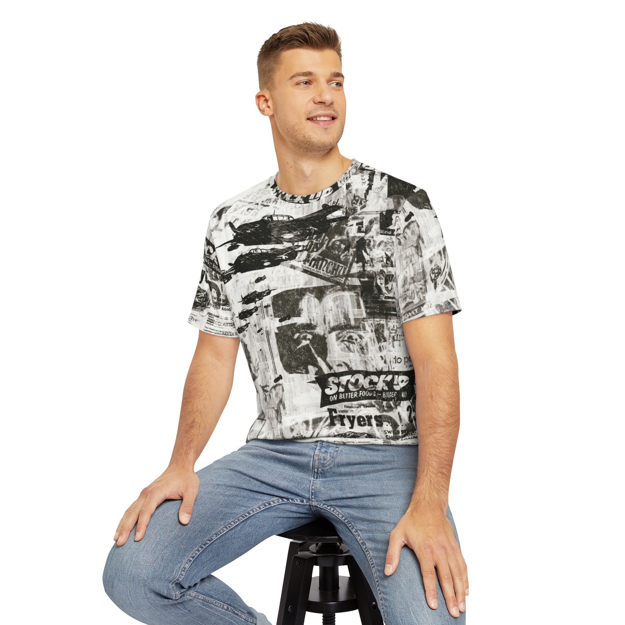 Newspaper Print Tee Retro Newspaper Print Tee Vintage Style Printed Tee ...