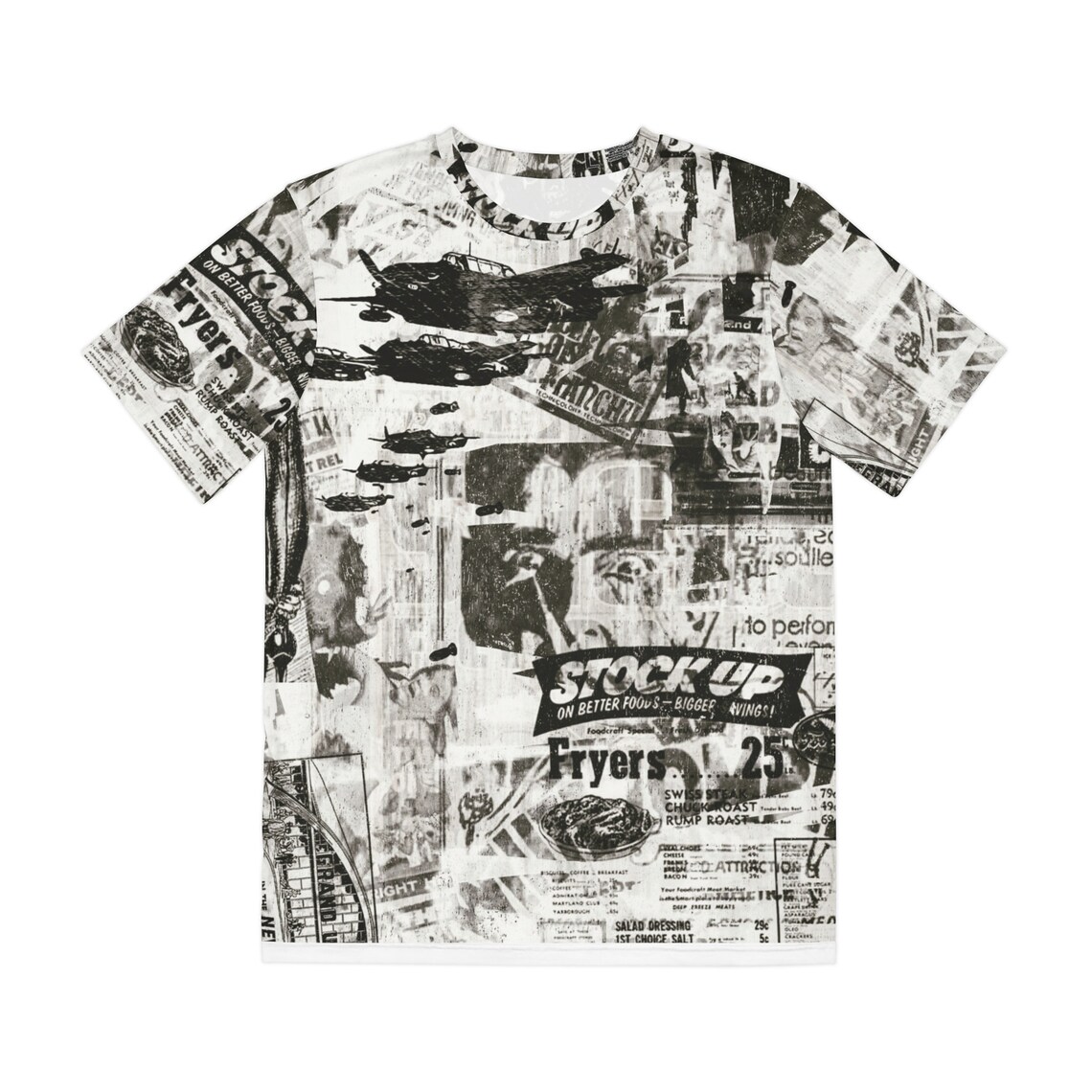 Newspaper Print Tee Retro Newspaper Print Tee Vintage Style Printed Tee ...