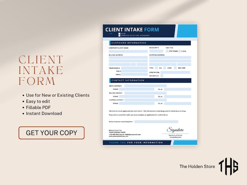 Client Intake Form, Fillable PDF Template for Small Business, Editable ...