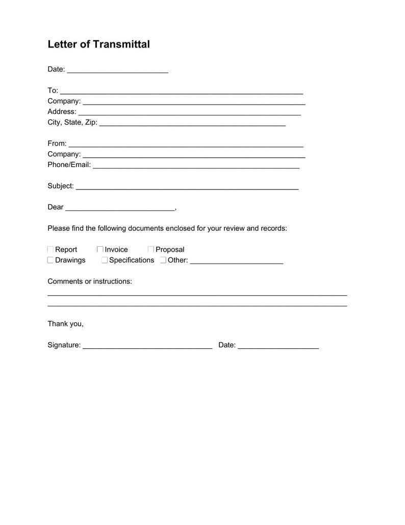 Letter of Transmittal Template, Fillable PDF Business Document ...