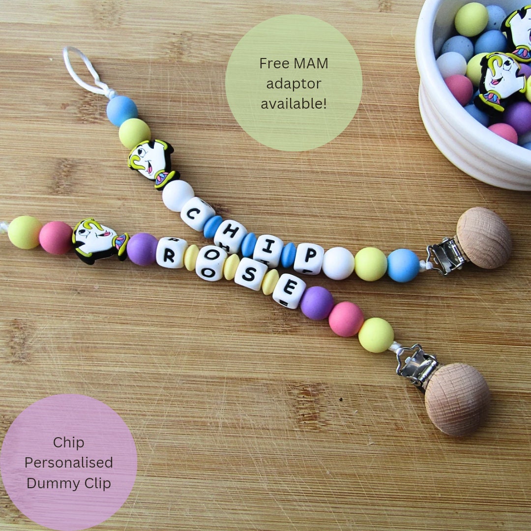 Chip Personalised Dummy Chain Beauty and the Beast Baby Gift - Etsy Canada