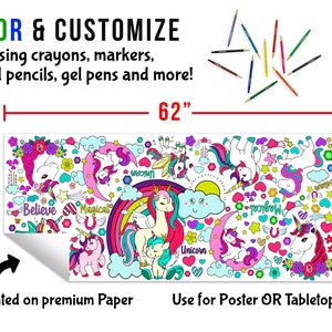 LARGE COLORING POSTER, Home School Unicorn Poster for Kids, Learning ...
