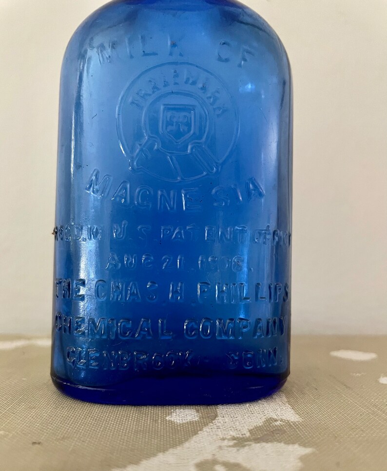 Vintage Cobalt Blue Milk of Magnesia Bottle Decorated Blue - Etsy