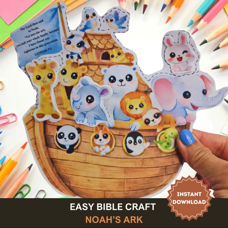 Noah's Ark Bible Craft | Color, Cut, Paste Activity (printable Download ...