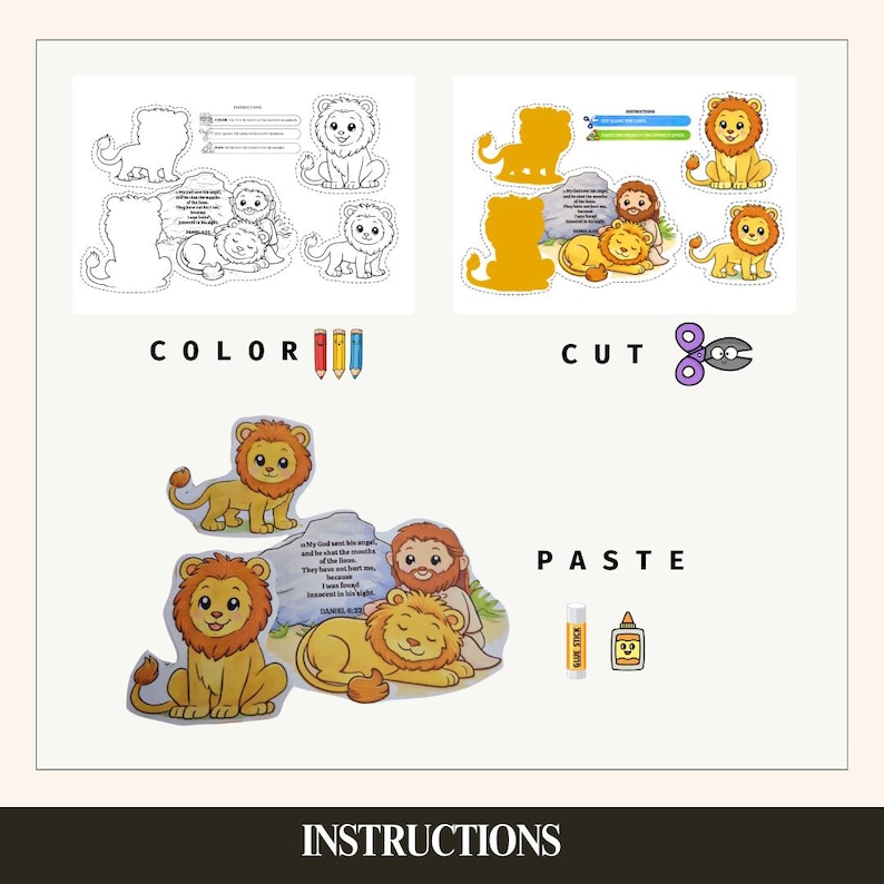 Daniel in the Lions’ Den Bible Craft for Kids | Easy Color Cut and ...