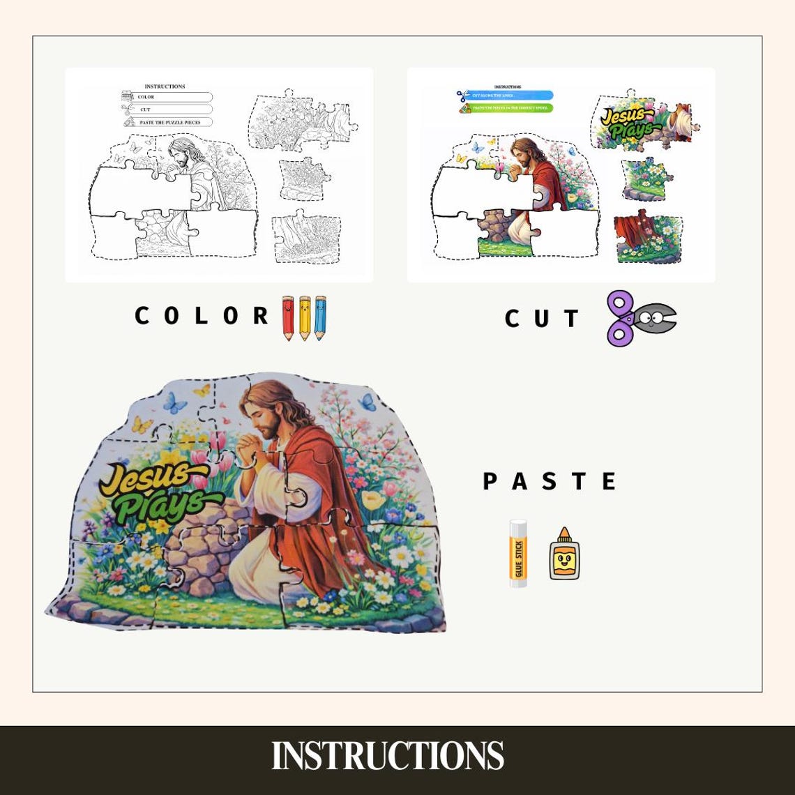 Jesus Prays Puzzle Craft | Gethsemane Bible Activity (instant Download ...