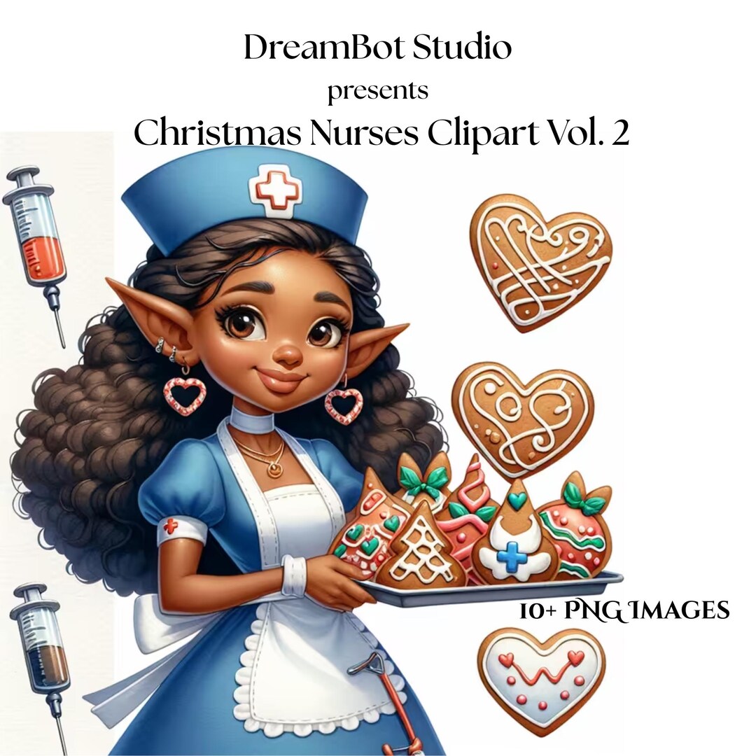 Nurse Elf Digital Image, Christmas Gingerbread, Holiday Digital Art ...