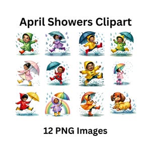 African American Kids Rainy Day Clipart | Watercolor Spring Clipart ...