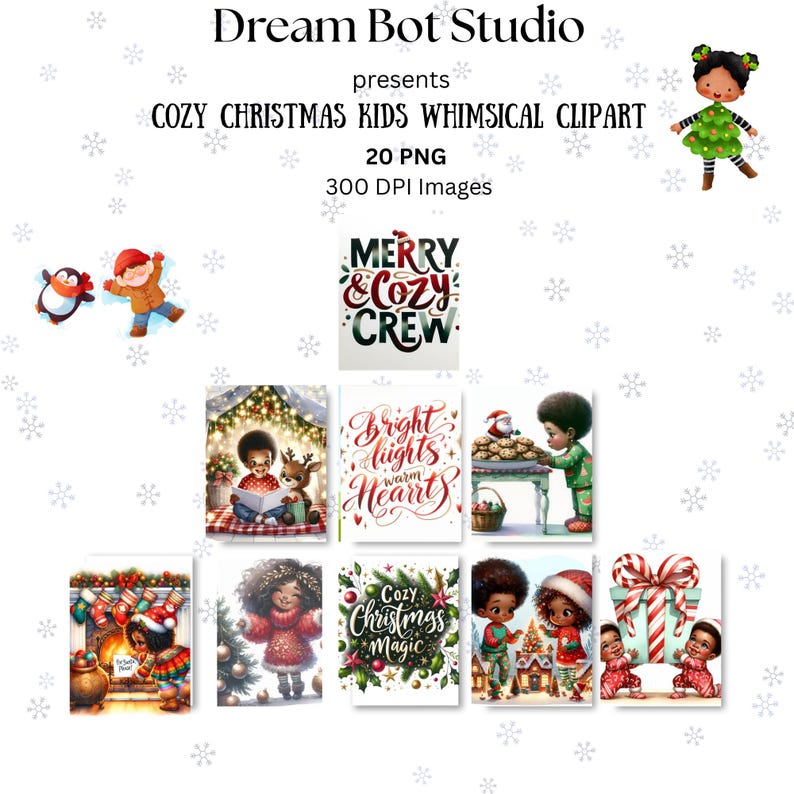 Cozy Christmas Kids Clipart PNG, Whimsical Holiday Graphics, Digital ...