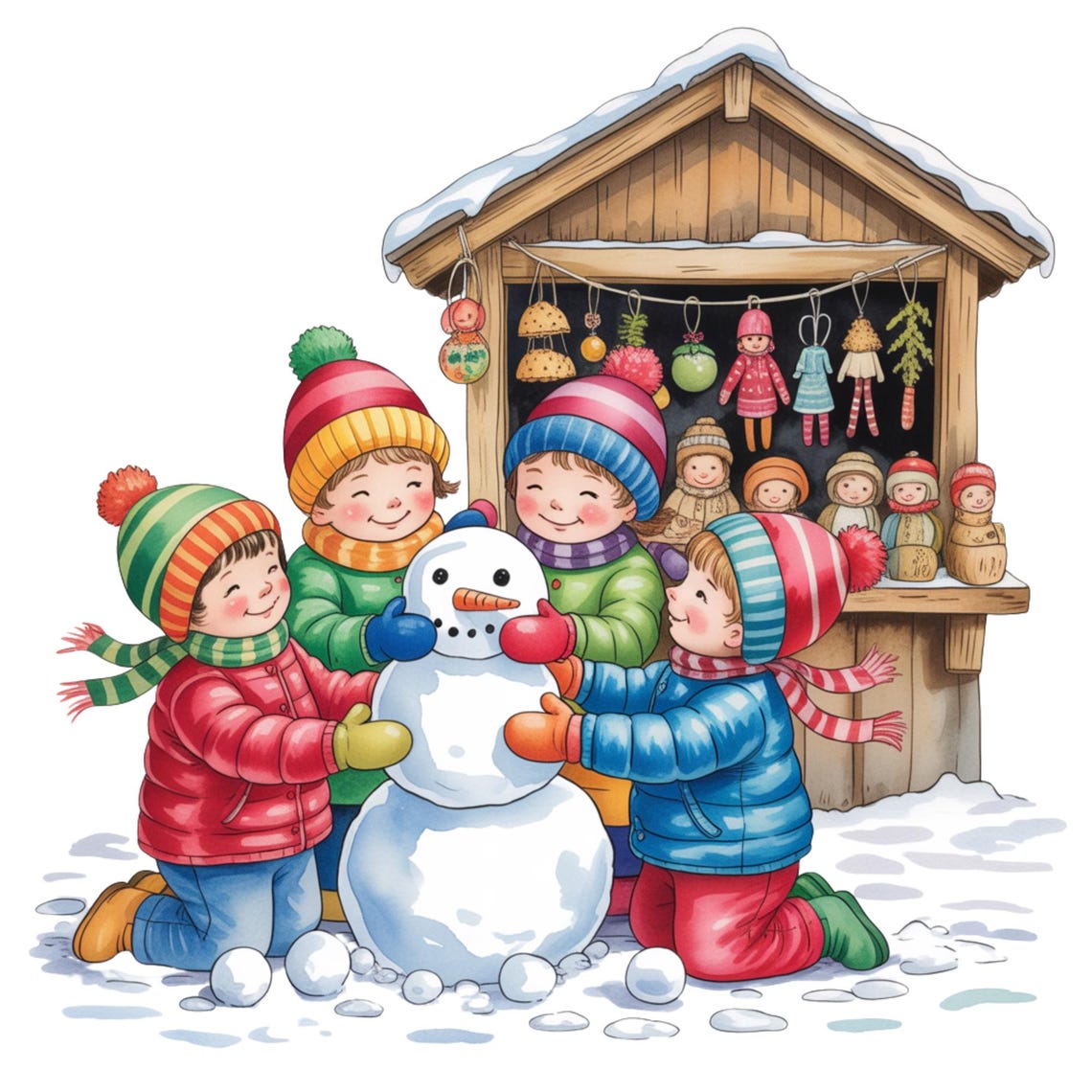 Winter Market Watercolor Clipart, Festive Holiday Designs (digital ...