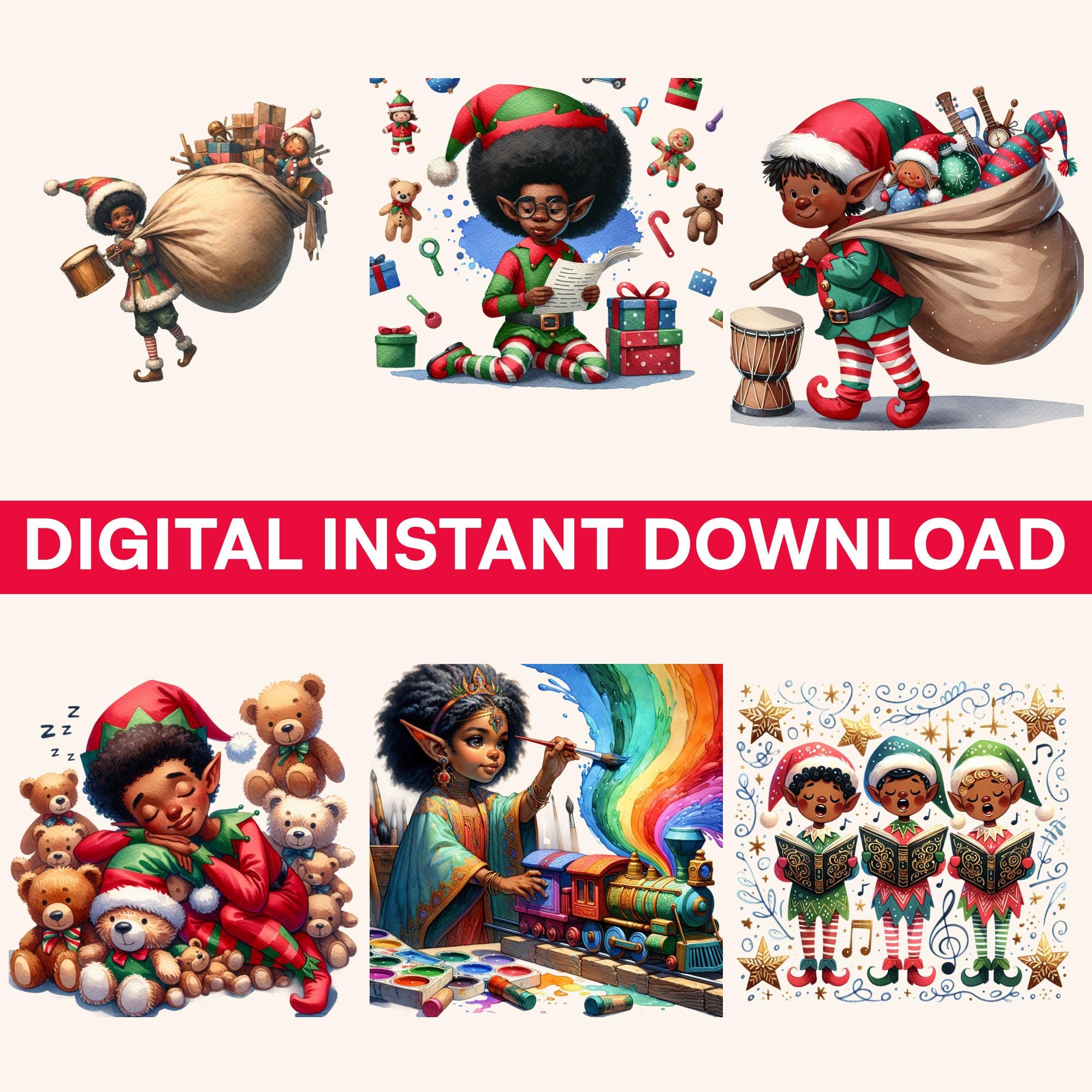 Afro Caribbean Christmas Elf Clipart, Holiday PNG Images, Dark Skin Elf ...